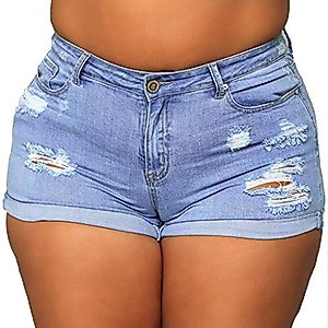 Fashion Wash Denim Shorts,THENLIAN New Women Summer Short Jeans Denim Pockets Wash Denim Shorts(L, Blue)