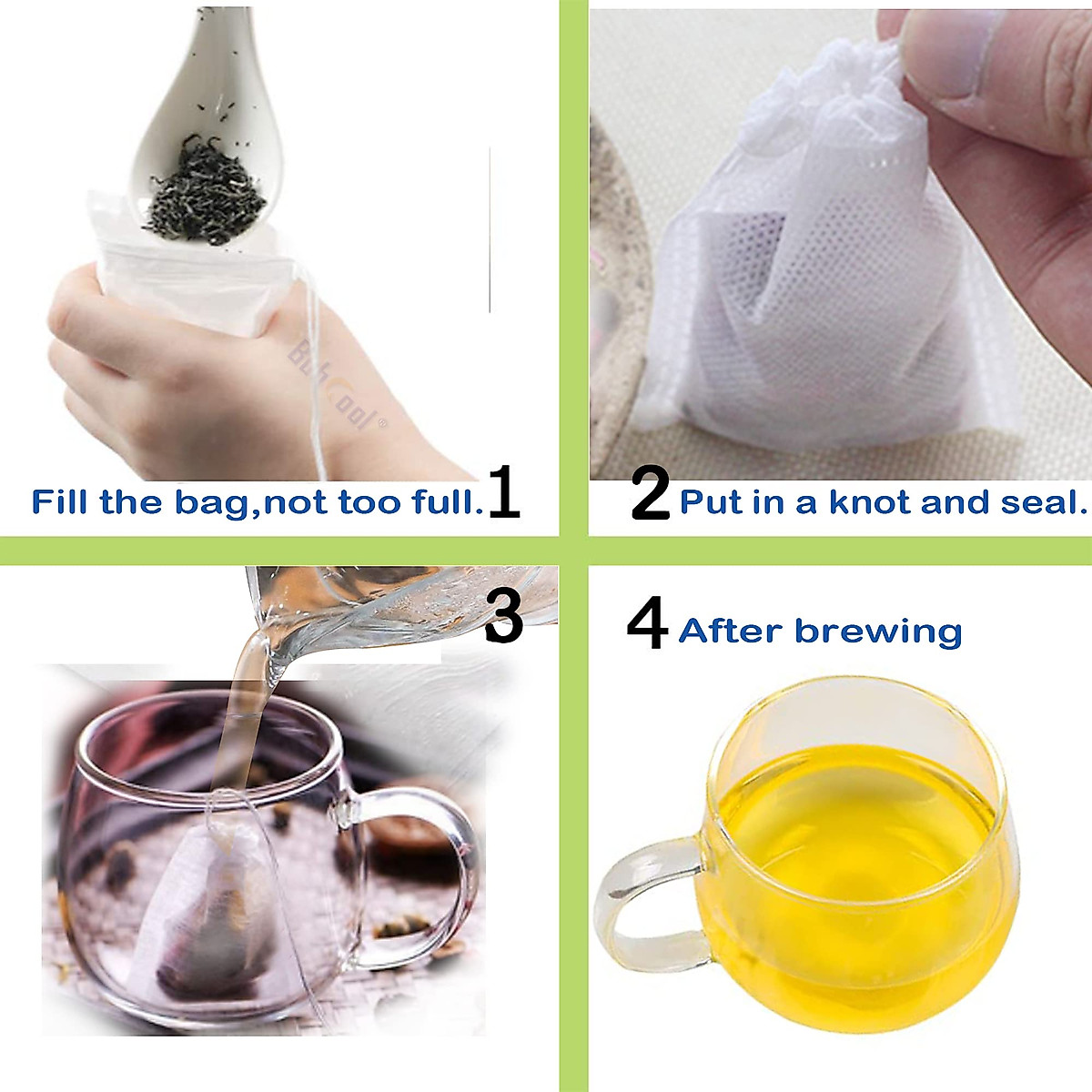 Bubcool Tea Filter Bags, Safe & Natural Material, Disposable Tea Infuser, Empty Tea Bbag With Drawstring For Loose Leaf Tea,Coffee, Spice, Herbs,set of 100（3.15 x 3.94 inch ）(White)