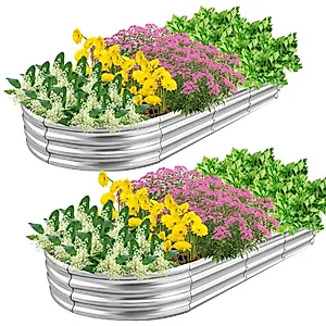 Kettalk 2Pcs Galvanized Raised Garden Bed，6×3×1ft Galvanized Planter Raised Garden Boxes Outdoor, Large Oval Metal Raised Garden Beds for Vegetables,Flowers and Fruits