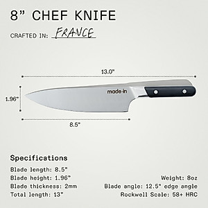 Made In Cookware - 8" Chef Knife - Crafted in France - Full Tang With Truffle Black Handle