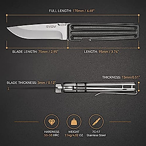 GVDV Metal Pocket Folding Knife - 7Cr15 Stainless Steel Survival Knife, Tactical Knife for Camping Hunting Hiking with Safety Liner-Lock and Belt Clip, Gift for Men- Silver