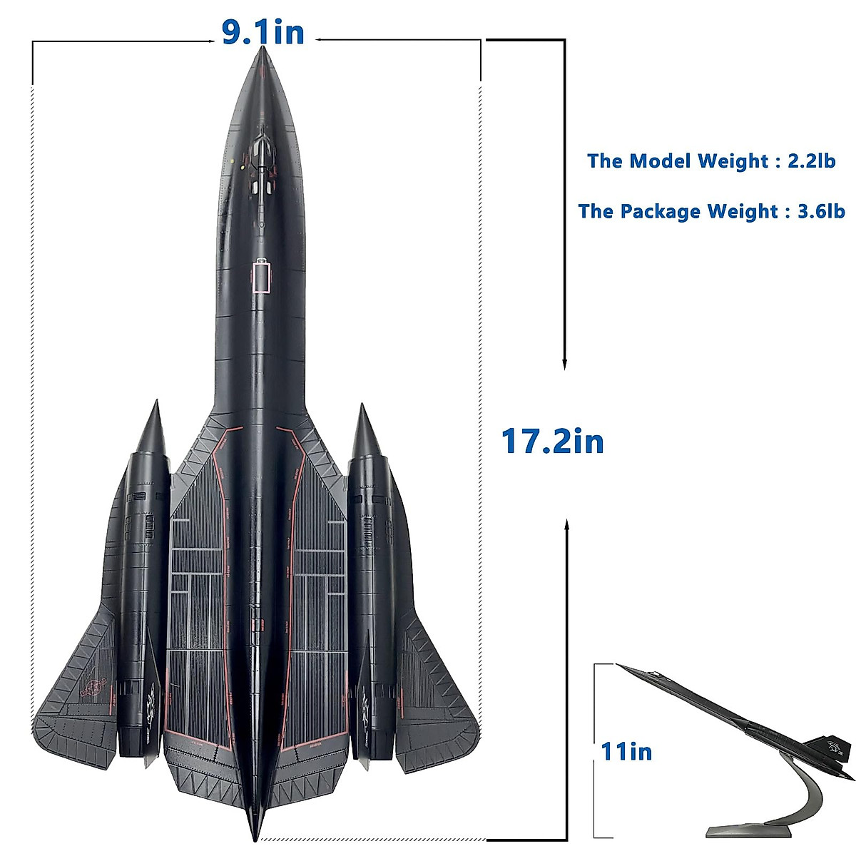 Mahfisj 1/72 Scale SR-71 Blackbird Model - 17.9 Inch Length - Metal Military Aircraft Replica - Premium Gift and Collectible