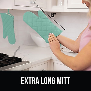 Gorilla Grip Silicone Oven Mitts and Cotton Oven Mitts Set, Both in Mint Color, Soft Quilted Lining, Heat Resistant, 2 Item Bundle