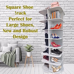 Original Rotating Shoe Rack A square Tower,original 7-tier hold over 28 pairs of big shoes,Spinning Shoe Display Lazy Susan,Revolving 360 shoe rack,Rotate Shoes Closet Organization.weinstein storage