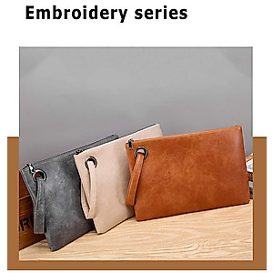Unique Vegan Women Clutch Bag PU Leather Envelope Clutch Bag Handbag Wristlets for Beach Holiday (Brown)