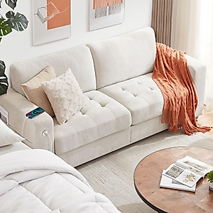 Ihanherry 89" Modern Sofa 3-Seats Couches for Living Room, Chenille Sofas with Extra Large Seat Width & Depth, USB/Type-C Charging Port & Side Pocket, Removable Medium Firm Sofa Cushion(Beige)