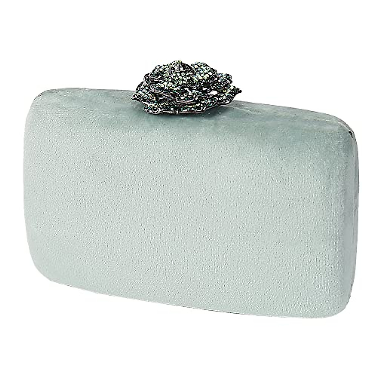 Women Velvet Evening Clutch Bag Beaded Flower Top Cocktail Party Handbag(Mint)