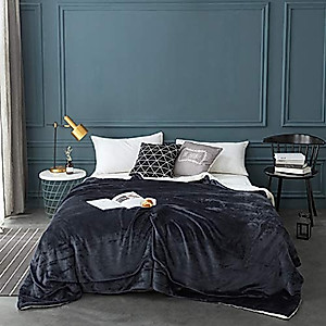 LBRO2M Sherpa Fleece Bed Blanket Queen Size Super Soft Fuzzy Plush Warm Cozy Fluffy Microfiber Couch Throw Velvet Double Reversible Luxurious Blankets,Dark Grey