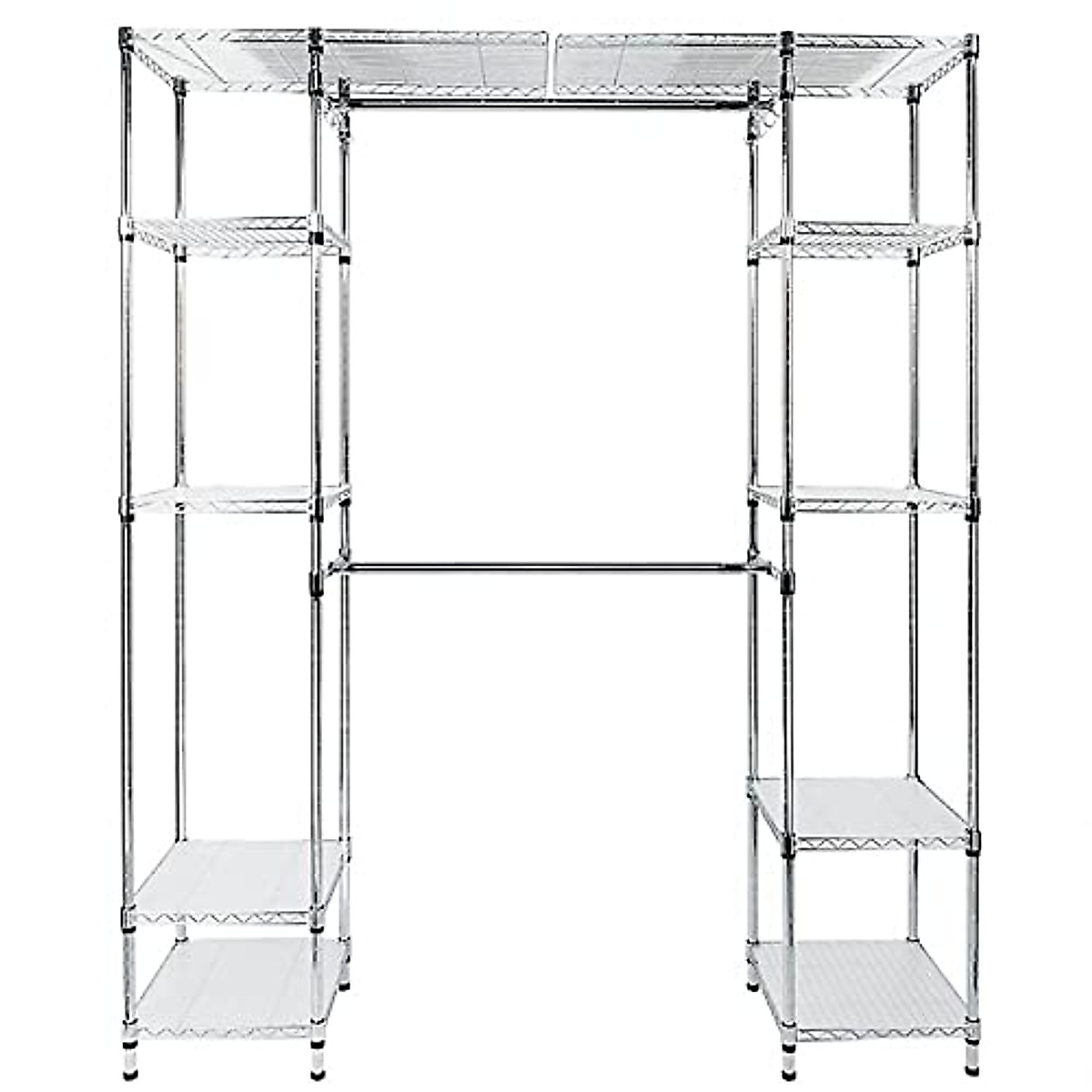 NC Portable Simple Assembly Wardrobe Hanger Closet Storage Rack System Kit Expandable Clothes Storage Metal Rack Storage Cabinet Shoe Cabinet-Silver