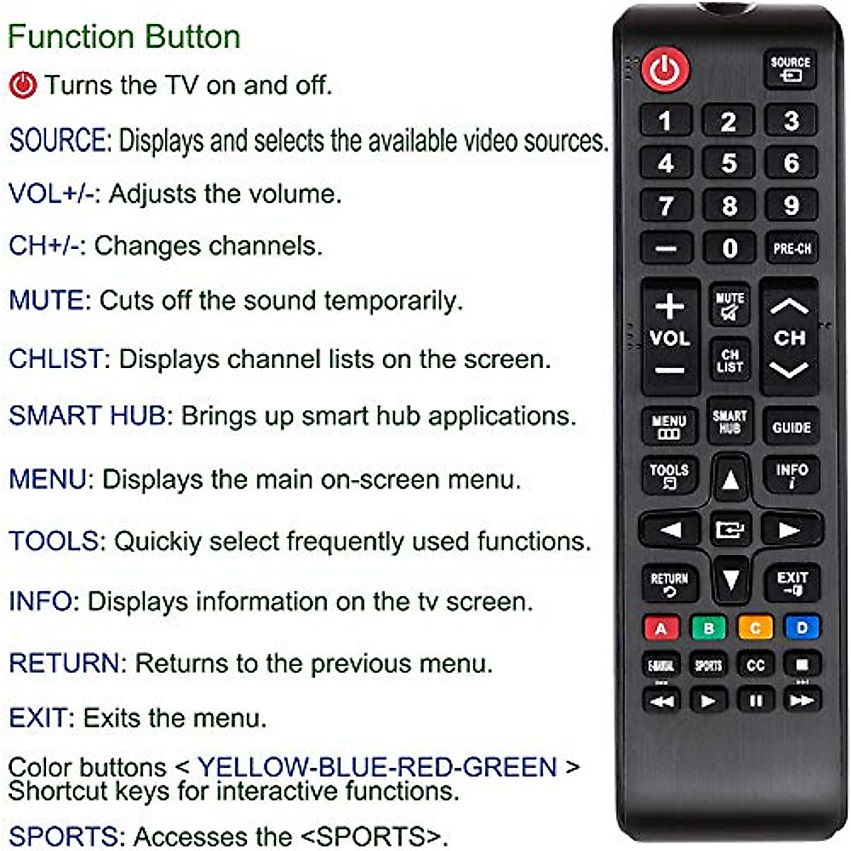Universal Remote Control for Samsung Smart TV All Models LCD LED 3D HDTV Smart TV AA59 and BN59 Series BN59-01199F AA59-00786A BN59-01175N BN59-01301A