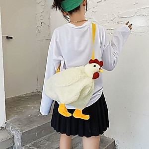 HENAA Cute Plush Crossbody Chicken Bag,Girls Women Funny Shoulder Cell Phone Wallet,Cute Cartoon Plush Purse Handbag Crossbody Shoulder Bag, White