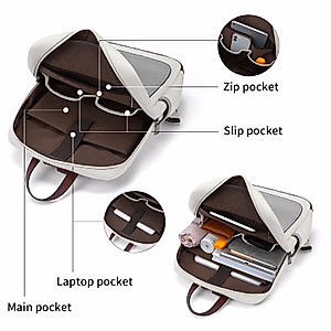 BROMEN Laptop Backpack Purse for Women Vegan Leather Travel 15.6 inch Computer Bag Fashion College Bookbag White Oak with Gray