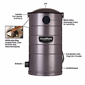 VacuMaid GV30 Wall Mounted Garage Vacuum with 30 ft Hose and Tools