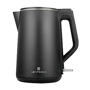 West Bend Electric Kettle Cordless Serving Features Stainless Steel Interior Boil Dry Protection and Auto Shut Off, 1.5-Liter, Black
