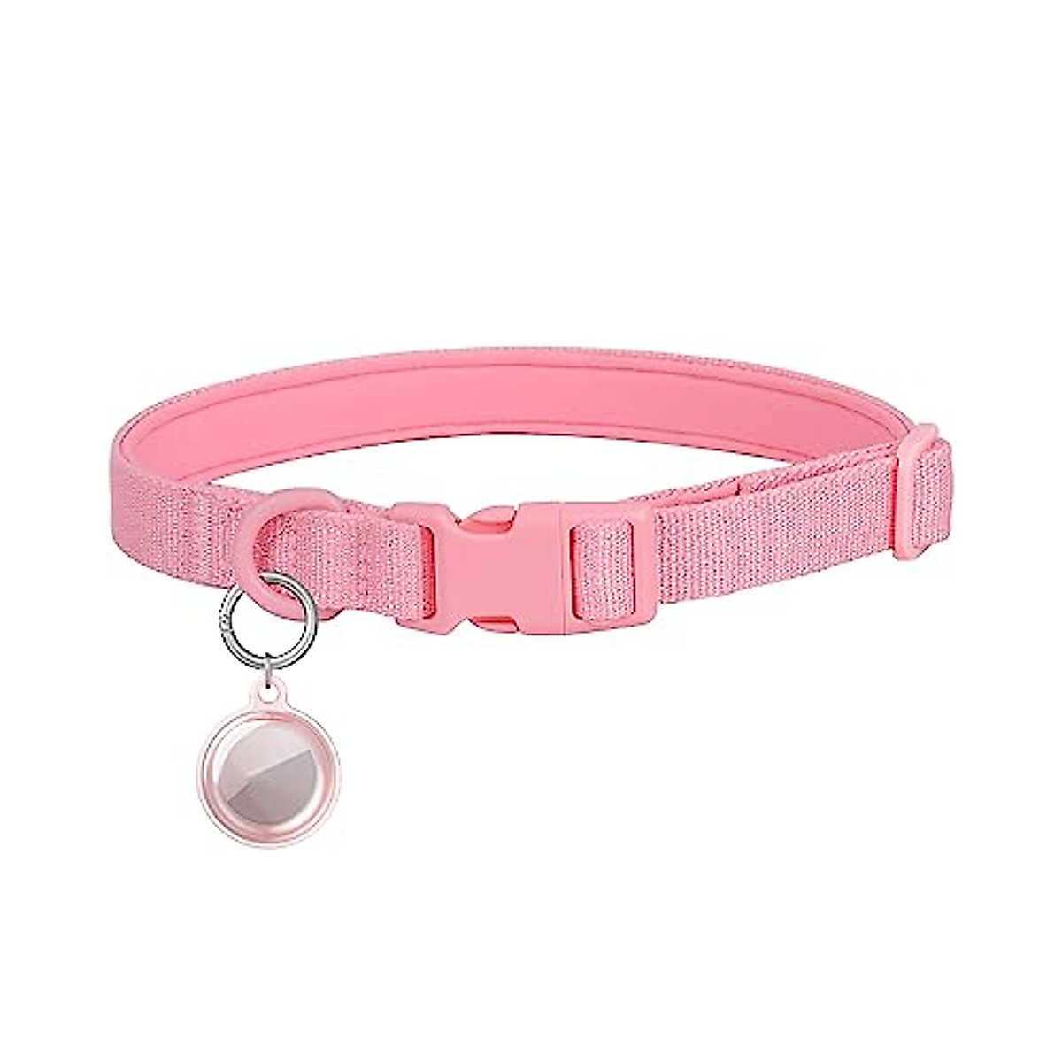 Aecllcea Airtag Holder Dog Collar for Small Medium Large, Airtag Dog Collar Holder Waterproof, Soft Padded Dog Collars with TPU Air Tag Device, Air Tag Dog Collar Waterproof. (M, Pink)