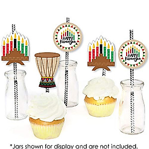 Big Dot of Happiness Happy Kwanzaa - Paper Straw Decor - African Heritage Holiday Party Striped Decorative Straws - Set of 24