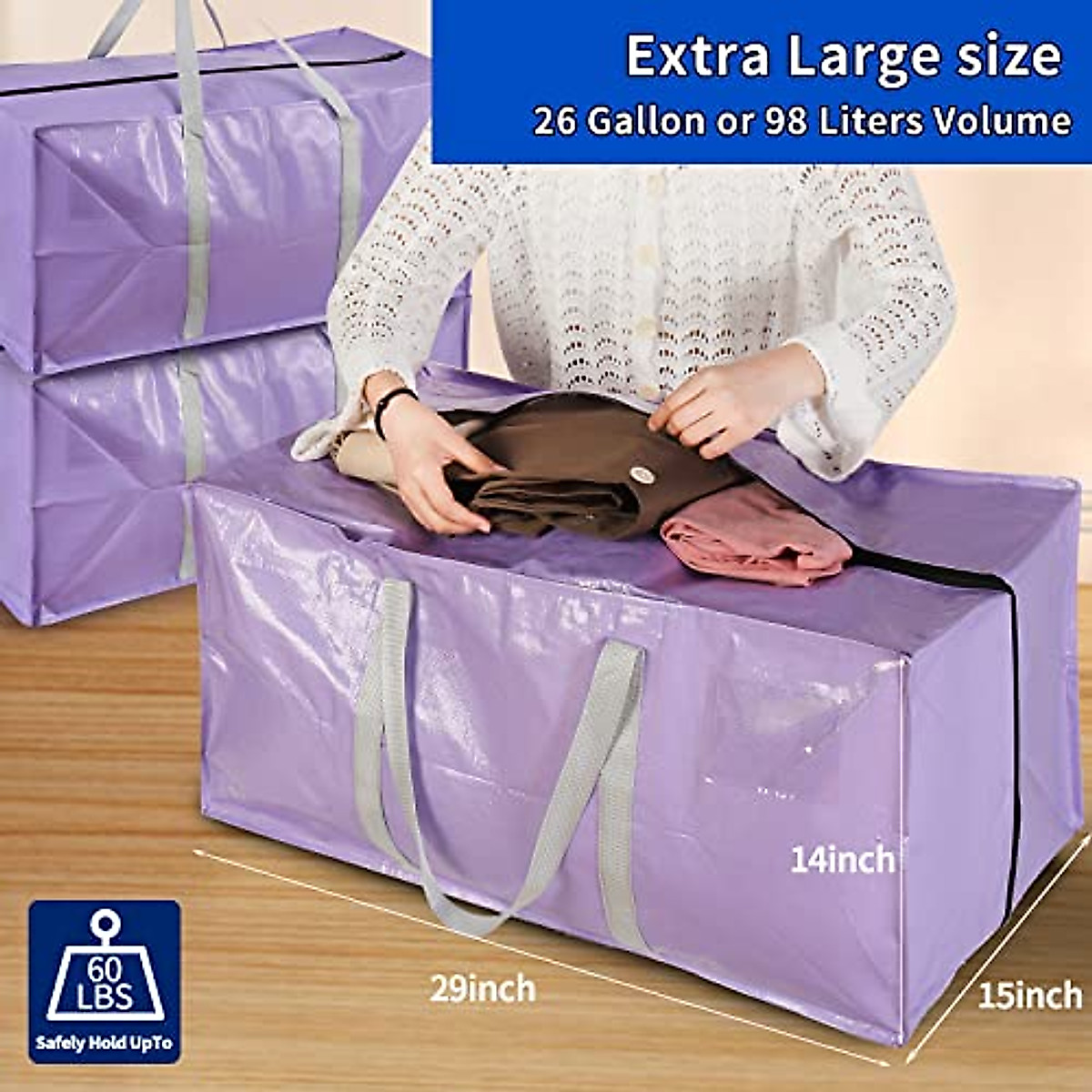 Heavy Duty Extra Large Moving Bags with Extra Long Handles -Includes Backpack Straps - Easy Storage For Space Saving (Set of 8) (Mixed Colors 2 of Each)