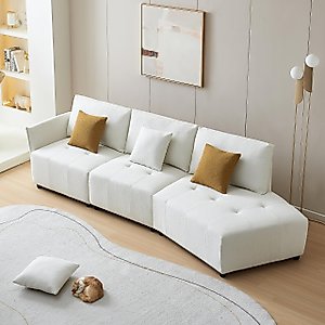 120'' Teddy Fabric Sofa, Modern Modular Sectional Couch, Button Tufted Seat Cushion for Living Room, Apartment & Office.(Beige)