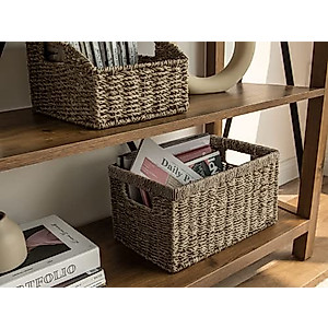 StorageWorks Seagrass Storage Baskets, Rectangular Wicker Baskets with Built-in Handles, Medium, 2-Pack