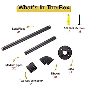 Fobule 48” Wall Mounted Clothes Rack, Industrial Pipe Black Iron Garment Bar, Heavy-Duty Detachable Clothing Rod, Multi-Purpose Metal Wall display Hanging Pole for Closet Storage, Laundry Room 2 Base