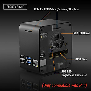 ElectroCookie Raspberry Pi 4 Case, Aluminum Mini Tower Case with Cooling Fan and Color Changing Ambient Light (Matte Black & Dark Gray)