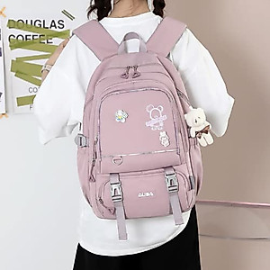 Aesthetic Laptop Backpack Kawaii Backpack Back to School Anti Theft Slim Durable Backpack with Large Capacity (Pink)