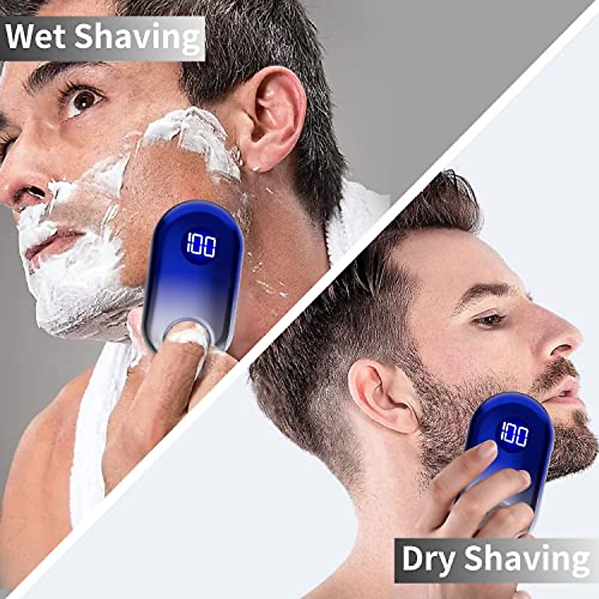 Electric Razor for Men, IEVEI 2023 Upgrade Mini Portable Electric Shaver Wet and Dry Mens Razor USB Rechargeable, Easy One-Button Use for Home, Car, Travel (Blue)