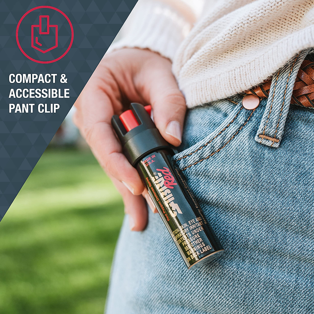 SABRE RED Compact Pepper Spray for Self Defense, Max Police Strength OC Spray with UV Dye, Easy Carry Belt Clip & Fast Access, Protect Against Multiple Threats, Secure & Easy to Use Safety, 0.67 fl oz