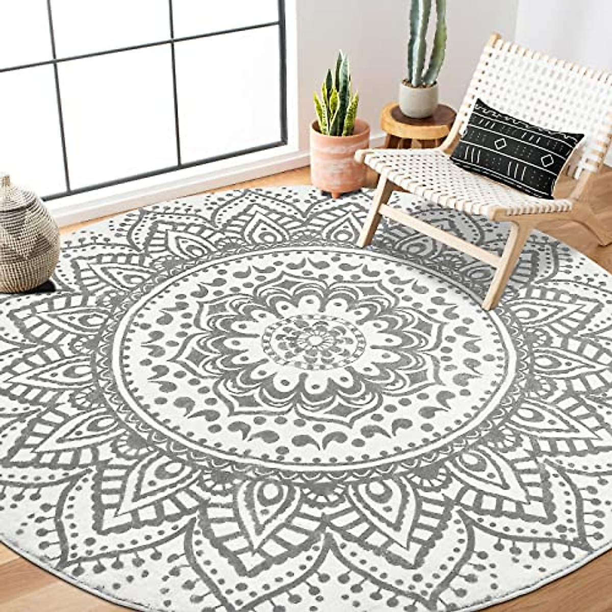 HEBE Boho Round Rugs 5.2Ft Washable Non Slip Round Area Rug Throw Soft Cute Round Nursery Rug Soft Fluffy Bathroom Rug Circle Rug for Bedroom Dorm Kids Room Nursery
