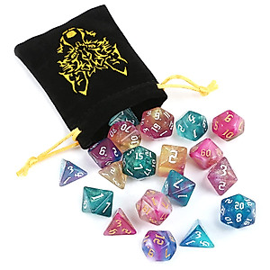 GWHOLE 42 Pcs(6 Sets) Polyhedral Dice with Gold Pattern Drawstring Pouches for DND RPG MTG Dungeon and Dragons Table Board Roll Playing Games Style 3