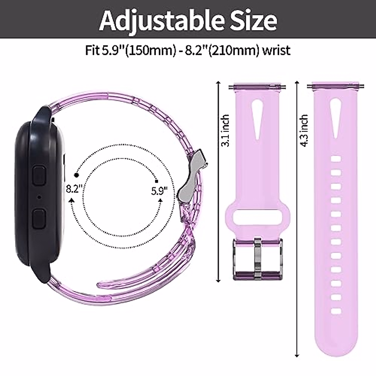 TOLUOHU Transparent Watch Bands for Gizmo Watch 3 2 1 for Kids, 20mm Soft TPU Adjustable Sport Gizmo Watch Band Replacement for Gizmo Watch Bands for Boys and Girls