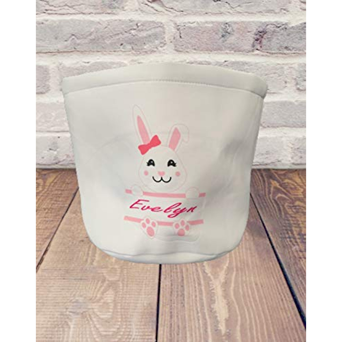 Personalized Easter Bunny Basket for Egg Hunting - Bucket with Handle - Empty - Gathering Pail - Canvas