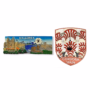A-ONE Belleville Castle Palma Cathedral Mallorca Spain 3D Poly Refrigerator Sticker Magnet 1PC+Catedral de Córdoba Badge Patch 1PC, Holiday Fridge Magnet, Marine Patch for Clothes Dresses C214+253