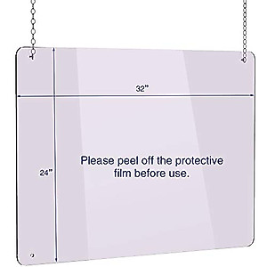 Hanging (24" x 32") Portable Acrylic Plexiglass Sneeze Guard Shield for Counter Barrier from Sneezing Cashier Protection, Multiple Sizes Available
