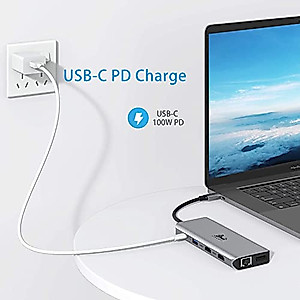 USB C Docking Station Dual Monitor, 13 in 1 Triple Display Laptop Multiport Adapter Hub with 2 HDMI+DP+Ethernet+5USB+SD/TF+USB C PD+Audio for MacBook Pro/Air/Dell/HP/Lenovo/Thinkpad More Type-C Laptop