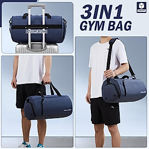 BECOJADDE Gym Bag for Men Women with Shoe and Wet Compartment, 25L Sports Duffle Bags for Travel Swimming Fitness and Workout with Shoulder Strap, Blue