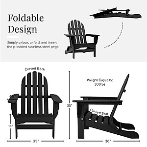 DuroGreen Folding Adirondack Chairs Made with All-Weather Tangentwood, Set of 2, Oversized, High End Patio Furniture for Porch, Lawn, Deck, or Fire Pit, No Maintenance, USA Made, Black