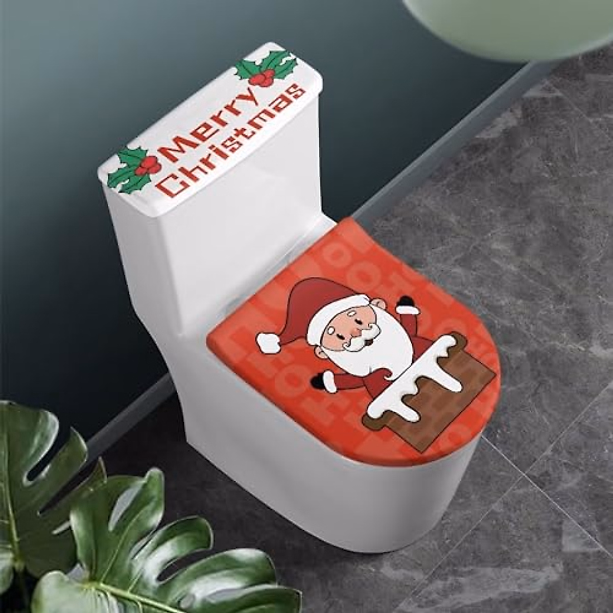 Yewattles Xmas Toilet Decor Toilet Tank Lid Cover Set of 2 Pieces Christmas Santa Claus Toilet Seat Cushion Protector Foldable Toilet Lid Cover for Home Hotel Office Travel