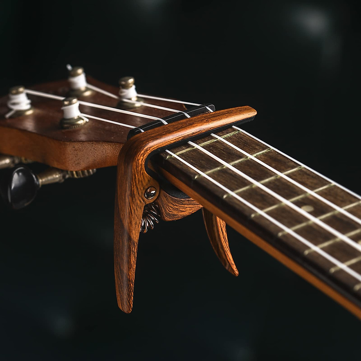 Ukulele Capo for Soprano, Concert, Tenor, Baritone Ukulele with felt picks (Walnut)