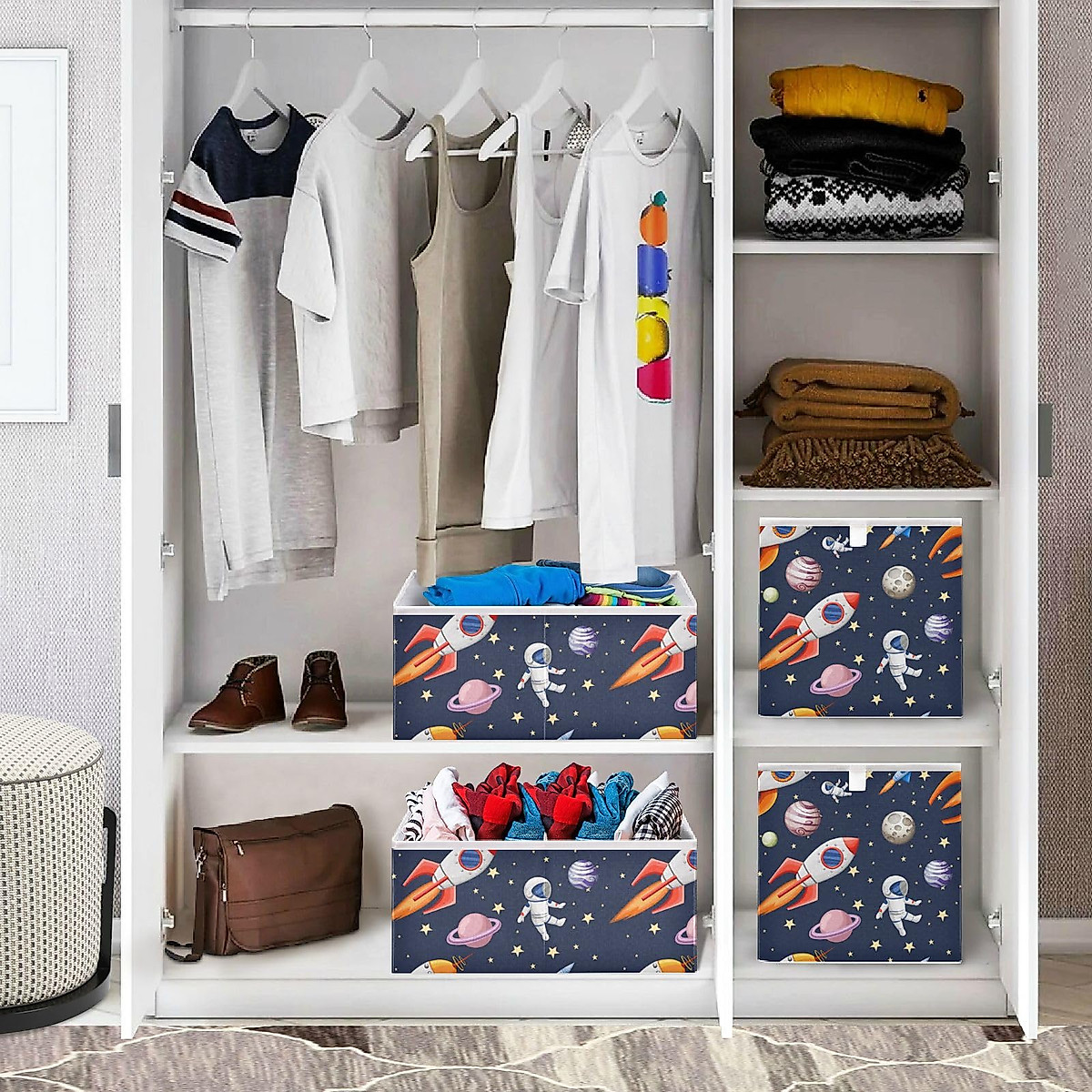 Emelivor Space Galaxy Cube Storage Bin Fabric Storage Cubes Foldable Organizer Bins Storage Baskets for Shelves Storage Box for Shelves Home Office Clothes Clothing,11 x 11inch