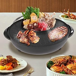Circular Hotpot Grill Combo, 2in1 Electric Grill and Hot Pot, Portable Hot Pot with Divider, Multifunctional Indoor Teppanyaki Grill/Korean BBQ/Shabu Shabu Hot Pot, 5 Gear Adjustable for 3-5 People