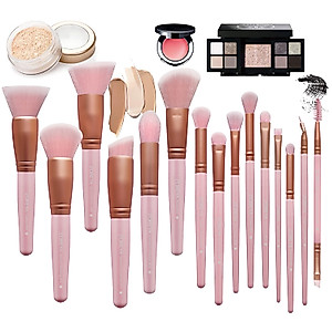 Z'OREYA Makeup Brushes 15Pcs Makeup Brush Set Premium Synthetic Kabuki Brush Cosmetics Foundation Concealers Powder Blush Blending Face Eye Shadows Brush Set (Pink)