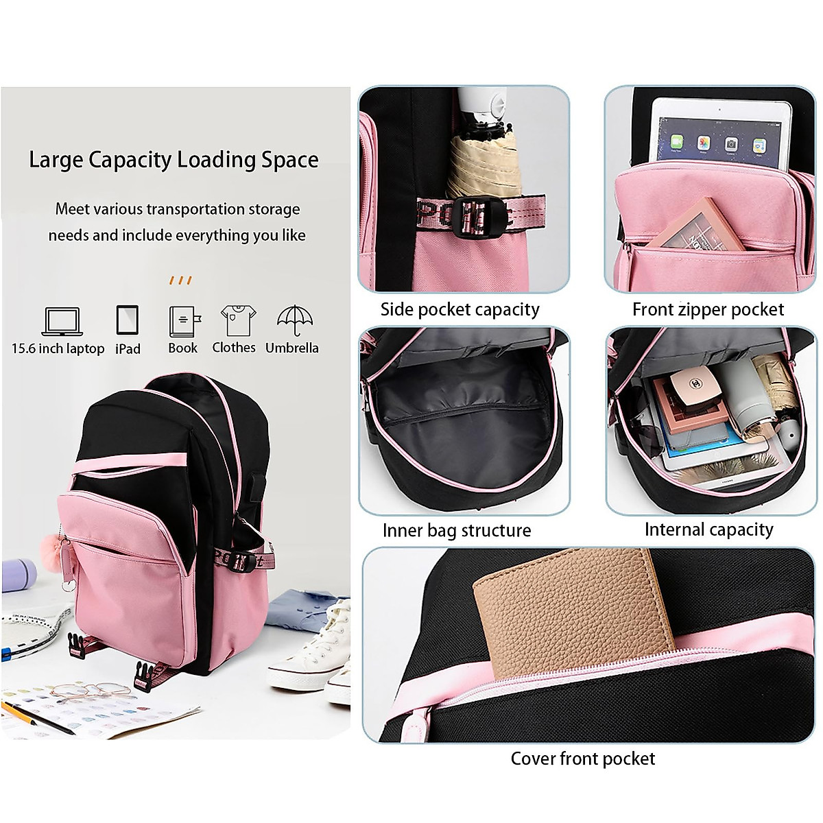 Anime Cartoon Laptop Backpack with USB Charging Port Large Casual Daypack Bag for Mens and Womens