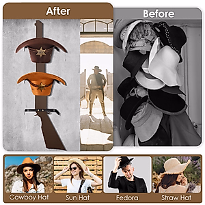 Cowboy Hat Rack for Wall, 33.4" Rifle Shaped Cowboy Hat Holder Wall Mount, Metal Cowboy Hat Hanger Holds up to 3 Hats, Cowboy Hat Stand for Cowboy Hat, Fedora, Sun Hats, Wooden Western Home Decor