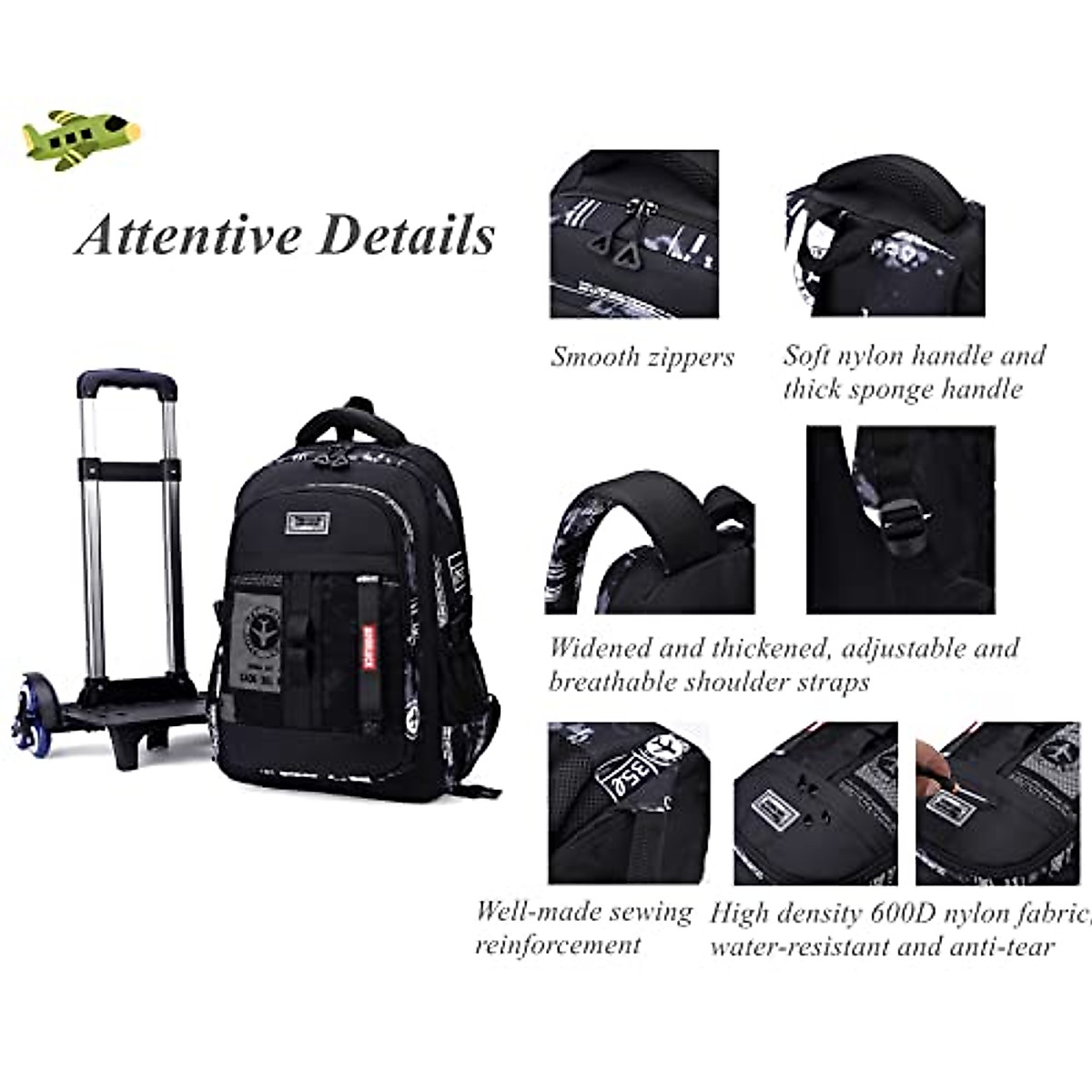 Camo Boys Rolling Backpacks for Kids School, Capacity Wheeled Bookbags Elementary School Bags Back Packs with 6 Wheels