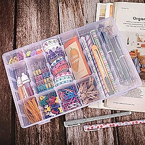 UOONY 3 Pack 36 Grids Plastic Organizer Box Craft Storage with Adjustable Dividers, Bead Organizer Container for Earrings Fishing Tackles Crafts Jewelry Thread with 400pcs Label Stickers