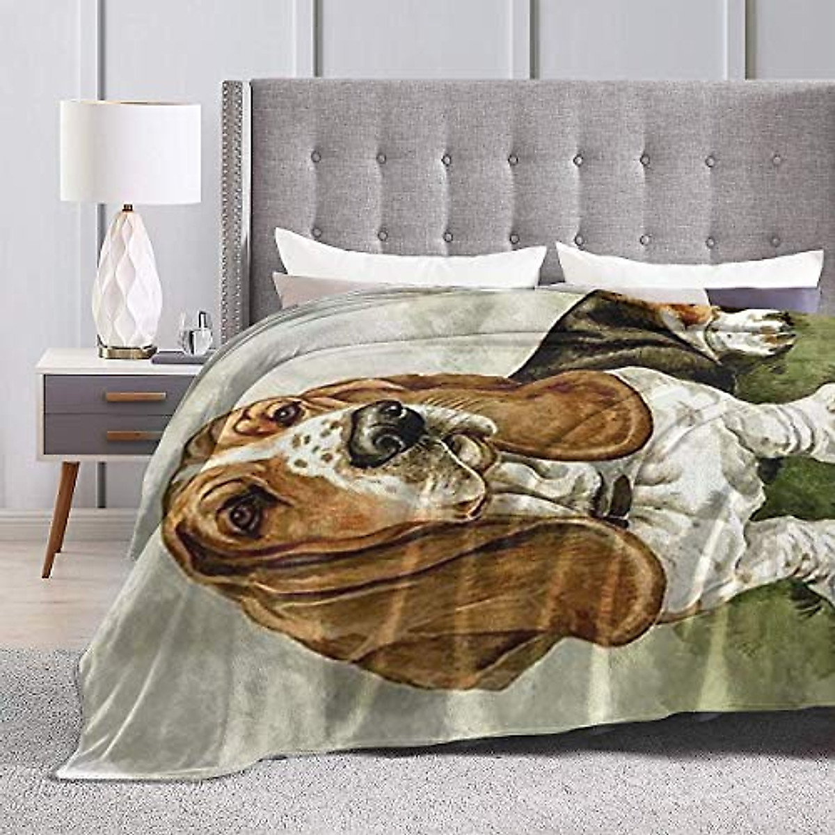 Basset Hound Dog Blanket Throw Blankets Soft Portable Blankets Twin, Travel Size for Men Women-Summer Spring Fall for Home Living Room, Bedroom, Couch, Patio Housewarming Gifts 60x50 in