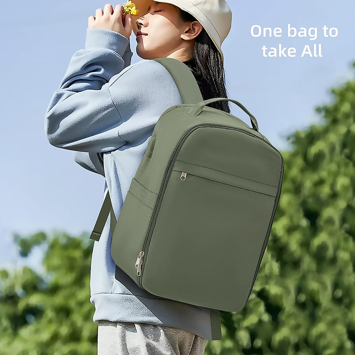 WEPLAN 17x10x9 United Airlines Personal Item Bag, Underseat Carry on Backpack, Waterproof Cabin Luggage Bag, Travel Essentials, Green