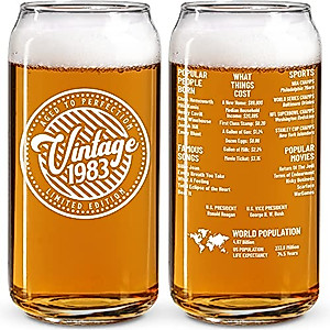 40th Birthday Gift For Men - Birthday Beer Gifts 20 Ounce 2-Sided Beer Can Glass (1 Count) - Vintage Glass for a 40 Year Old - Funny Glass Gift for His or Her 40th Birthday - Anniversary Party (1983)