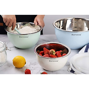 Rorence Stainless Steel Mixing Bowls with Lids: Stackable Colorful Mixing Bowls for Kitchen – Set of 3 include 1.5 Qt, 3 Qt, 5 Qt